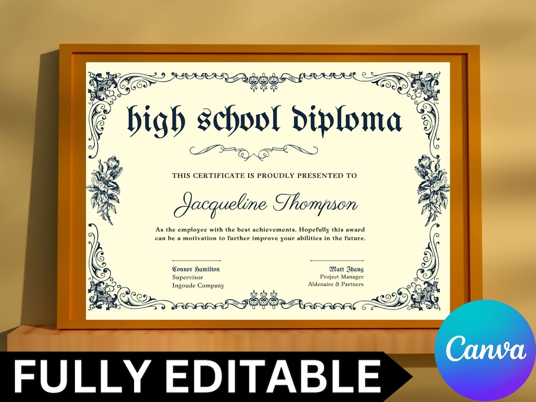Editable Highschool Diploma Template Minimalist\ Printable Homeschool ...