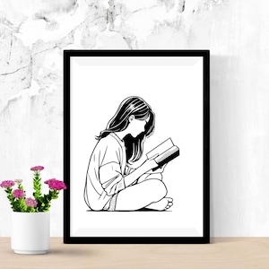 Girl Reading Book Svg\ Book Art\ Reading Book Svg\ Girl With Books ...