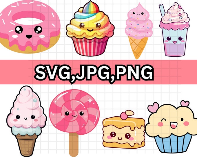 Kawaii Clipart, Kawaii Sweets Clipart, Kawaii Food Clipart, Cake ...