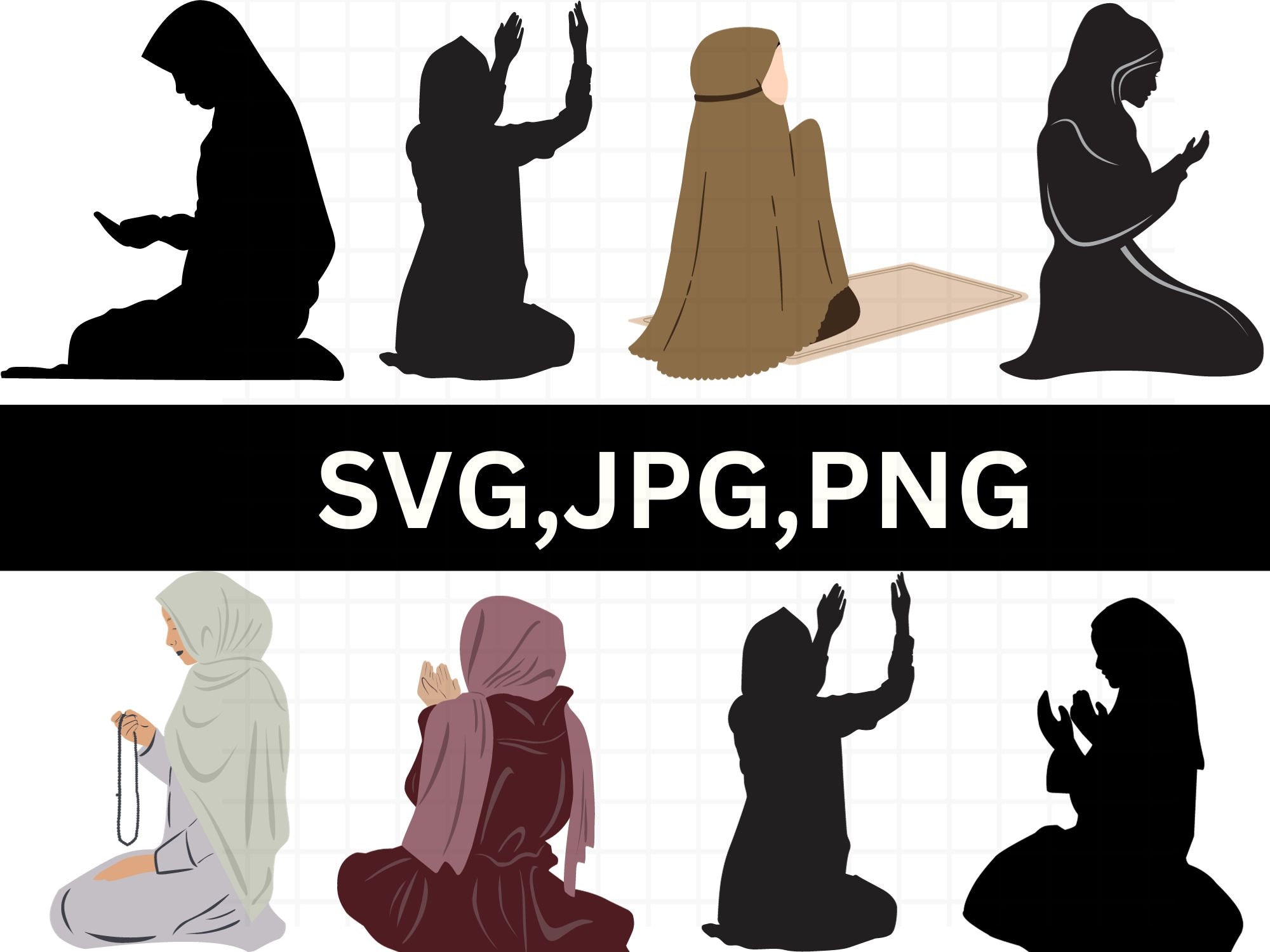 Women Prayer Clipart\ Islamic Portrait\ Islamic Prayer Sticker\ Muslim ...