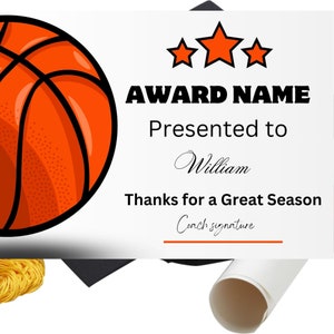 Basketball Award Certificate Editable Canva Template\ Printable Award ...