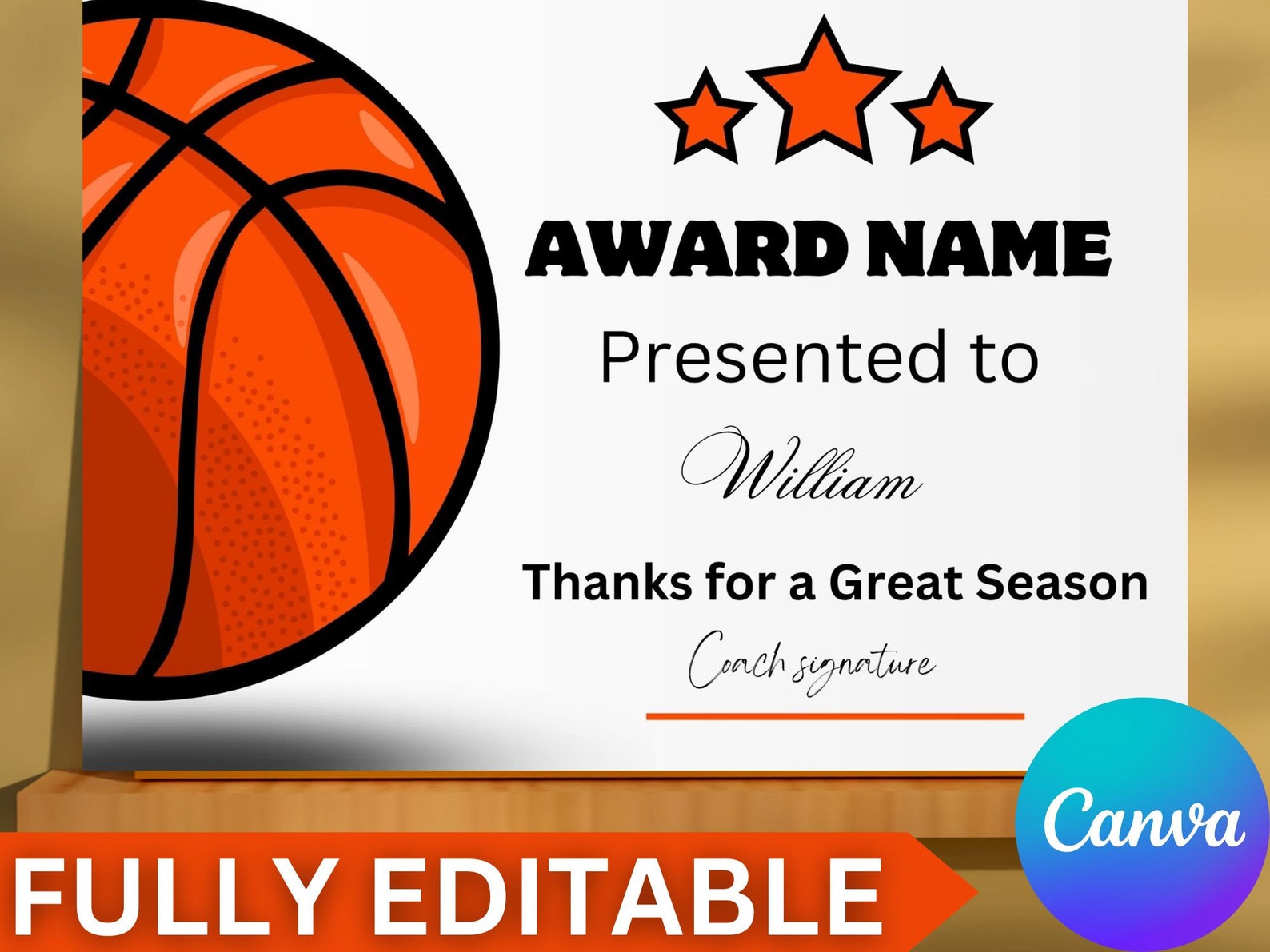 Basketball Award Certificate Editable Canva Template Printable Award ...