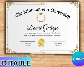 Diploma Template Canva Editable - Etsy