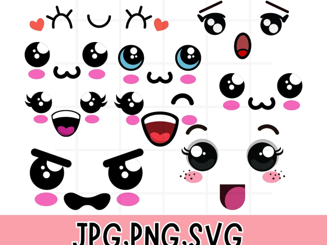Kawaii Faces SVG Bundle\ Cute Face Clipart\ Cartoon Emoji Face Svg ...