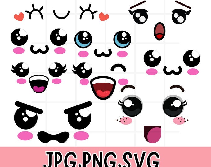 Kawaii Face Vinyl Decals, Cute Face Decals, Marshmallow Face Decals ...