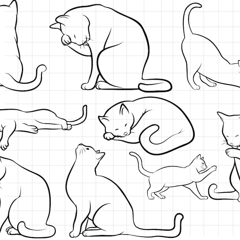 Cat Line Art - Etsy