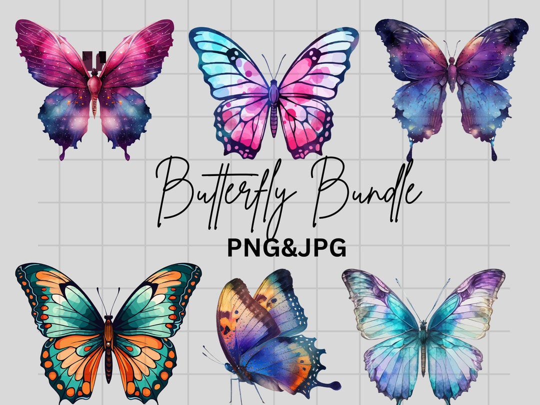 Watercolor Butterfly Clipart Bundle PNG Svg\colorful Lilac Pink Purple ...
