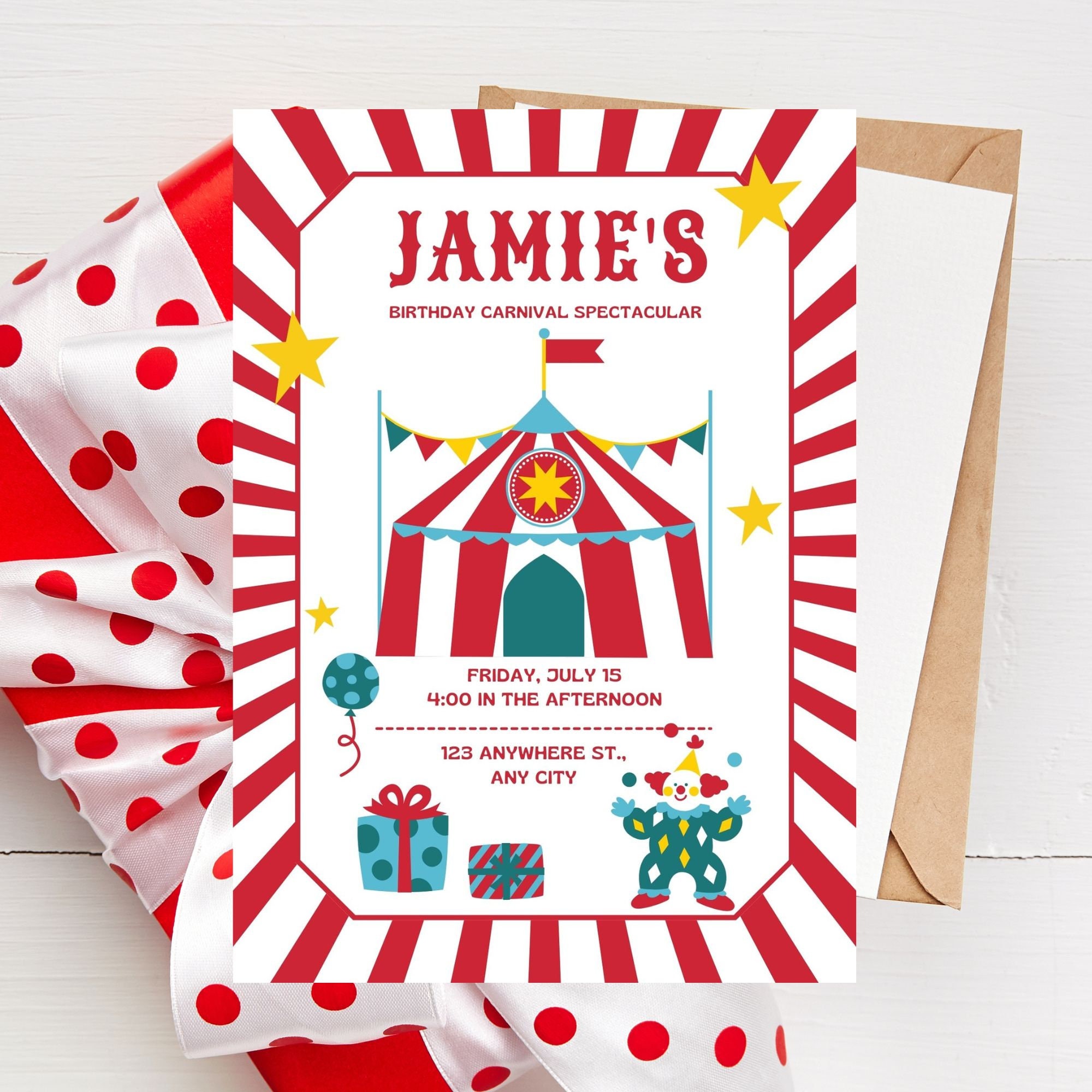 Editable Carnival Birthday Invitation\ Circus Party Invite Template ...