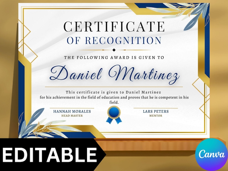 Editable Certificate of Recognition Template\ Editable Printable ...