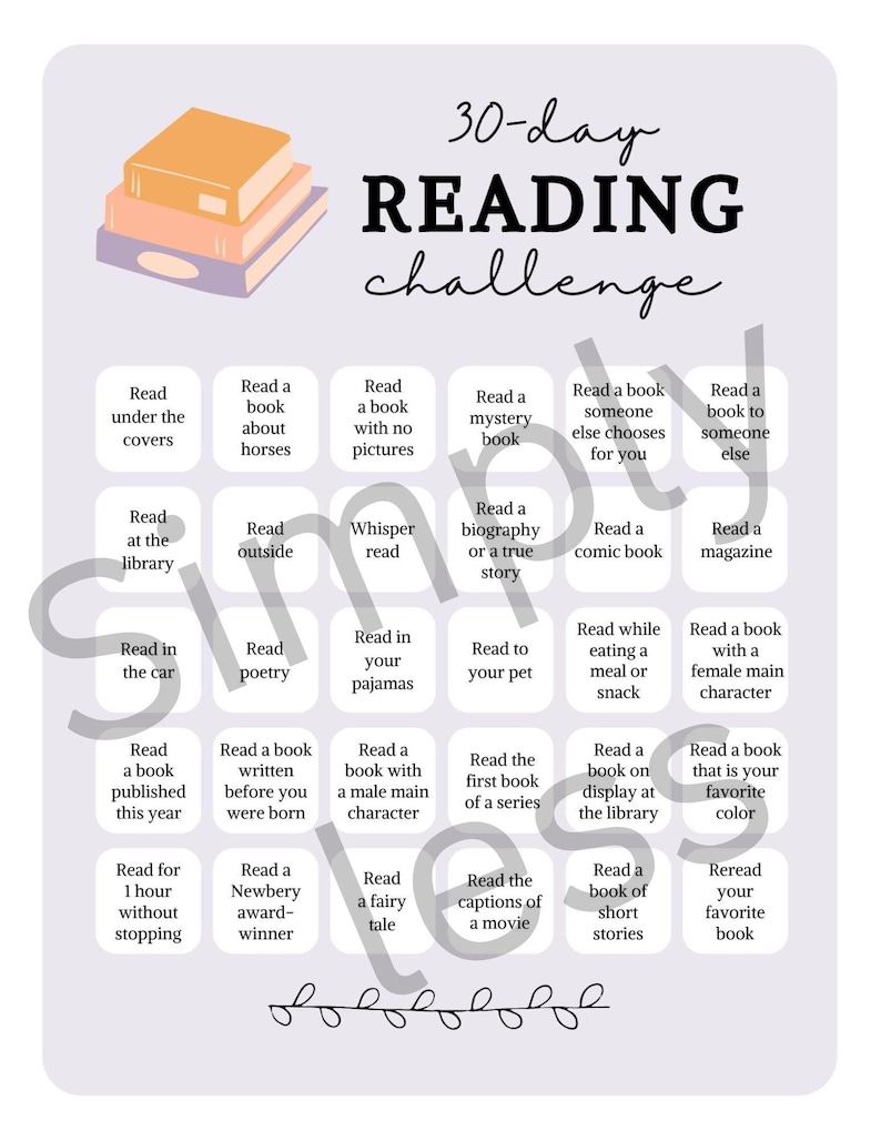 30 Day Reading Challenge, Gift for Avid Readers, Ready to Print and Put ...