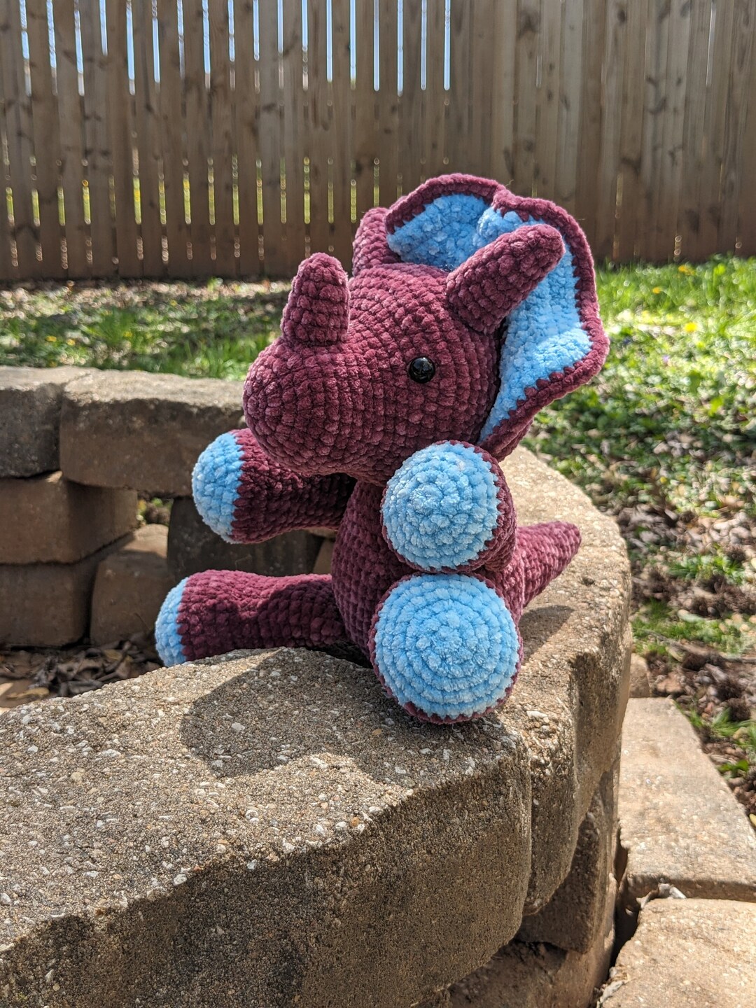 Triceratops Plushie Dinosaur Plush Maroon and Blue Triceratops Stuffed ...