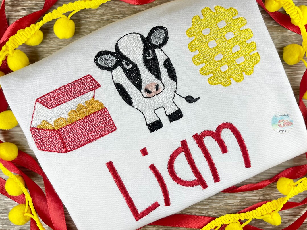 Chicken Nugget, Cow, Fry Embroidered Shirt, Chicken Nugget Meal Shirt ...