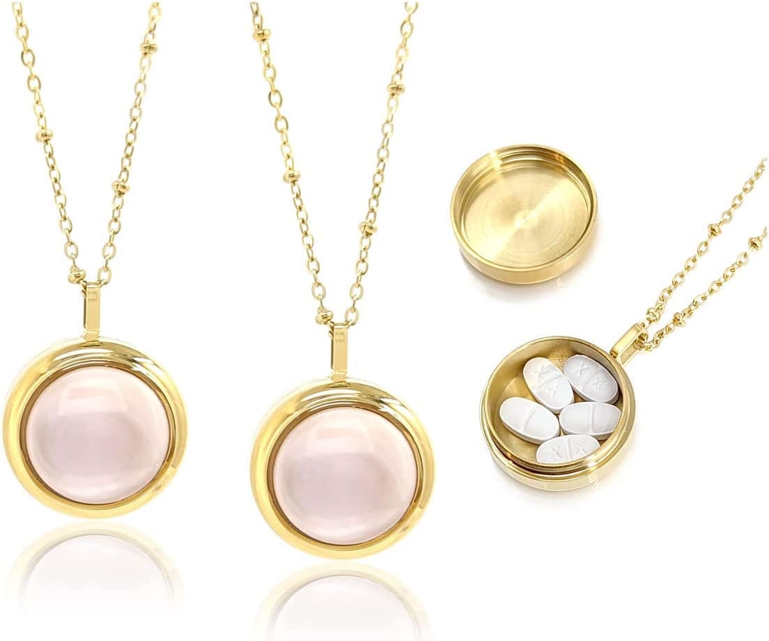 Mother of Pearl Pill Locket Necklace, Secure Pill Box Jewelry, Holder ...