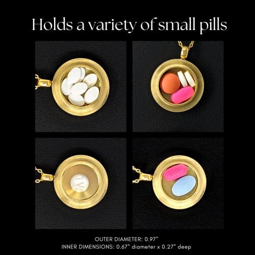 Round Pill Locket Necklace, Secure Waterproof Closure Med Box Jewelry ...