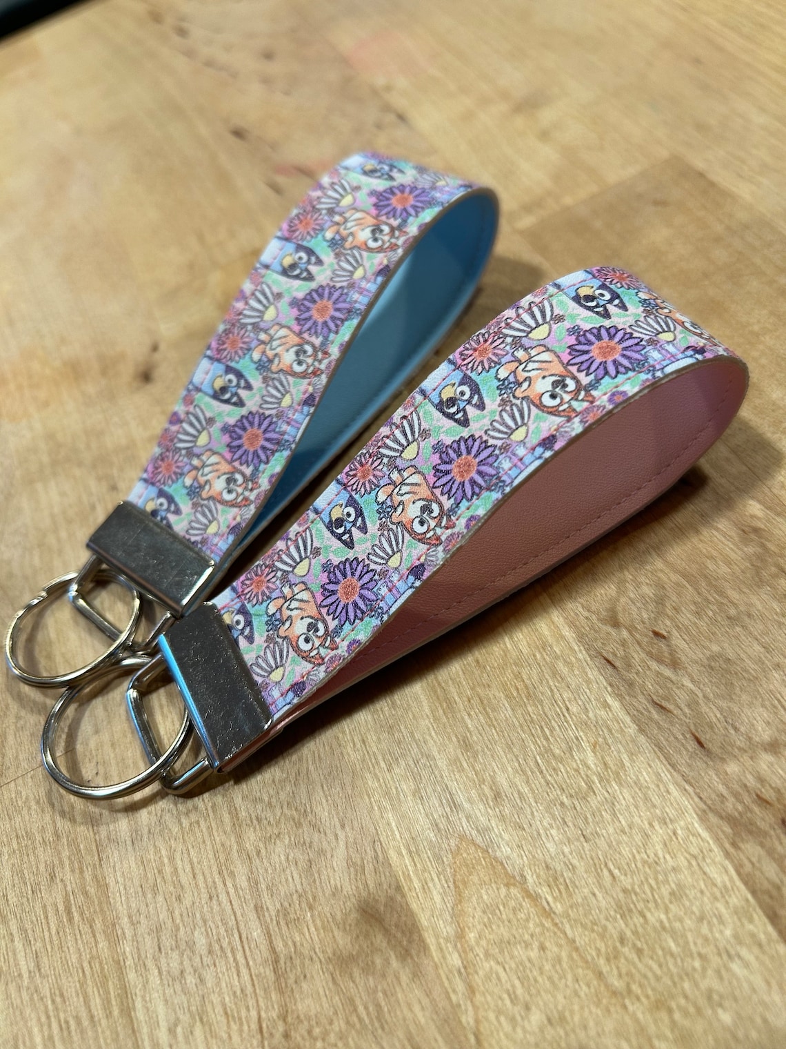 Blue Dog Flowers Faux Leather Keychain - Etsy