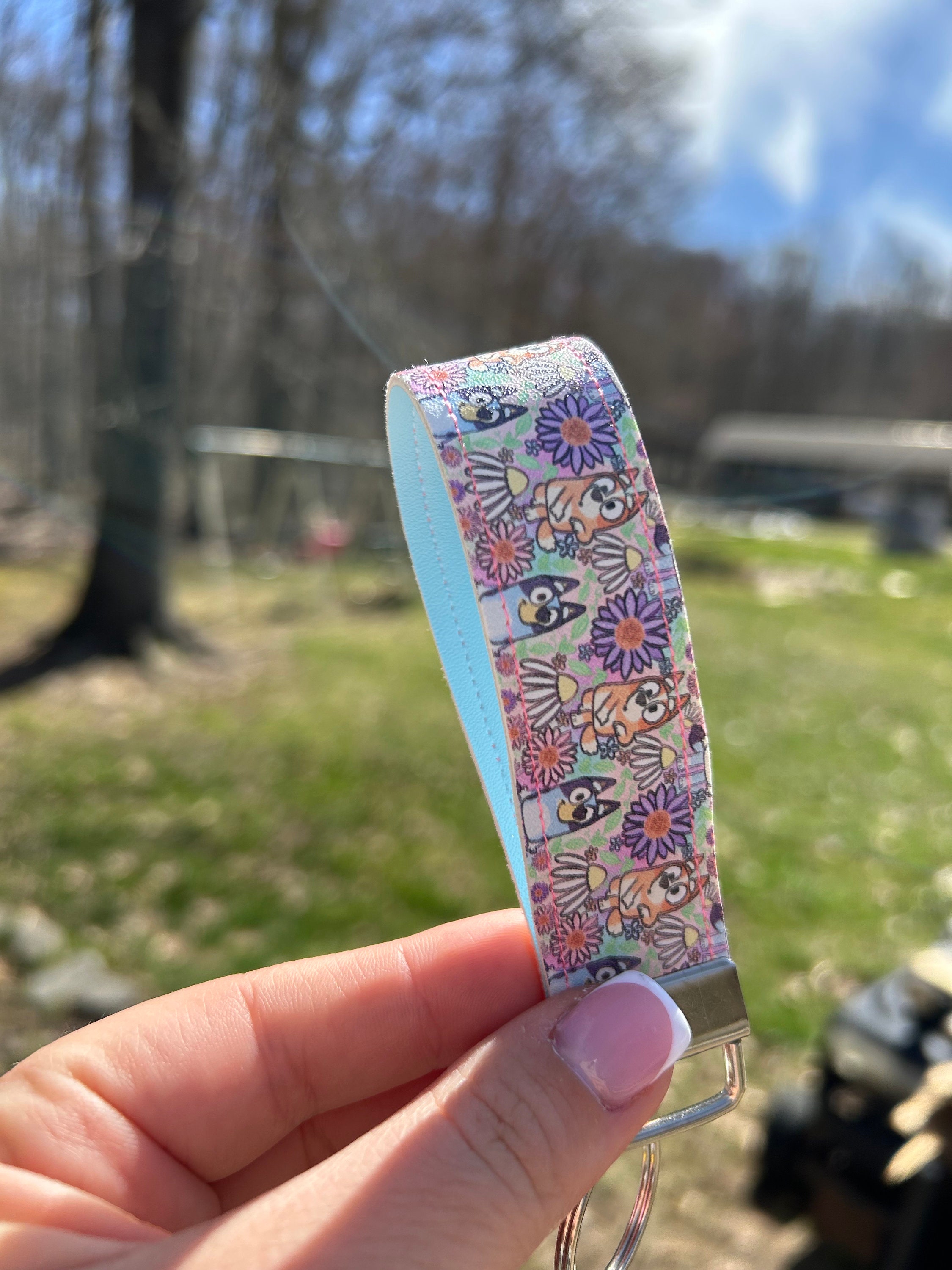 Blue Dog Flowers Faux Leather Keychain - Etsy