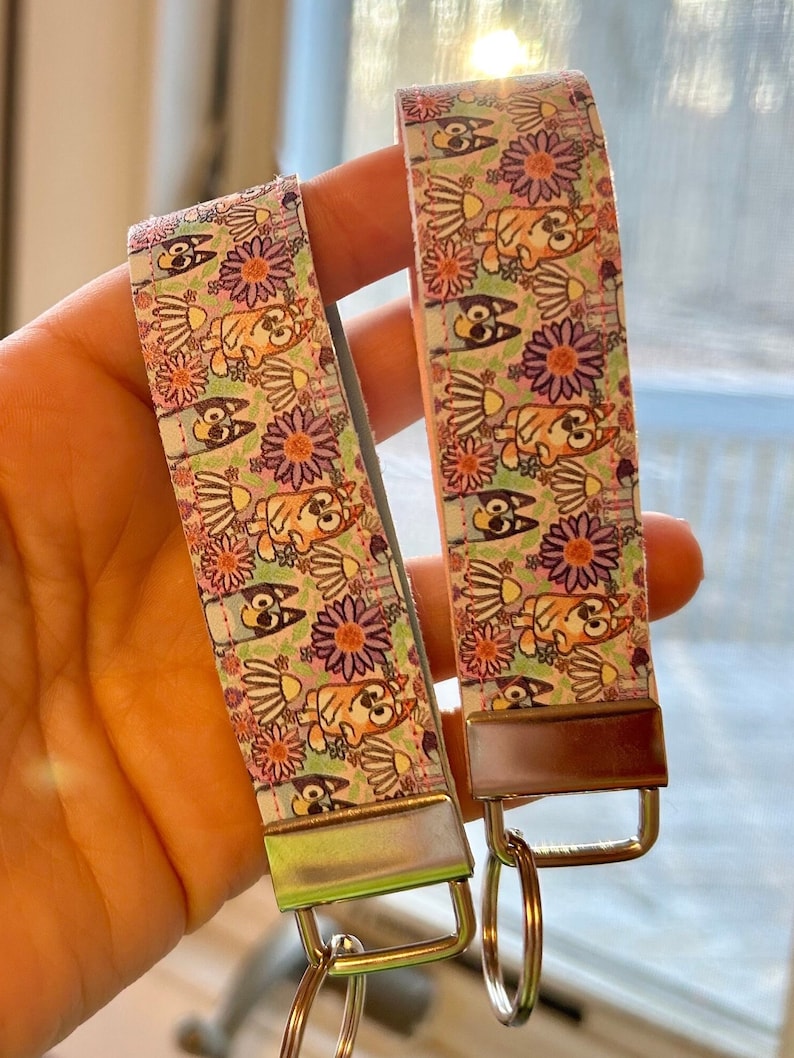 Blue Dog Flowers Faux Leather Keychain - Etsy