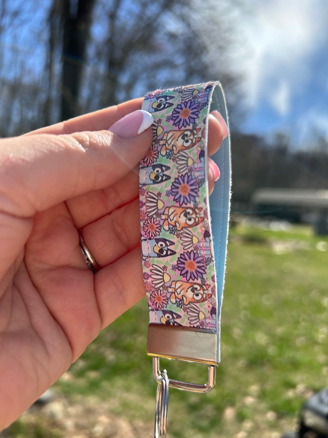 Blue Dog Flowers Faux Leather Keychain - Etsy