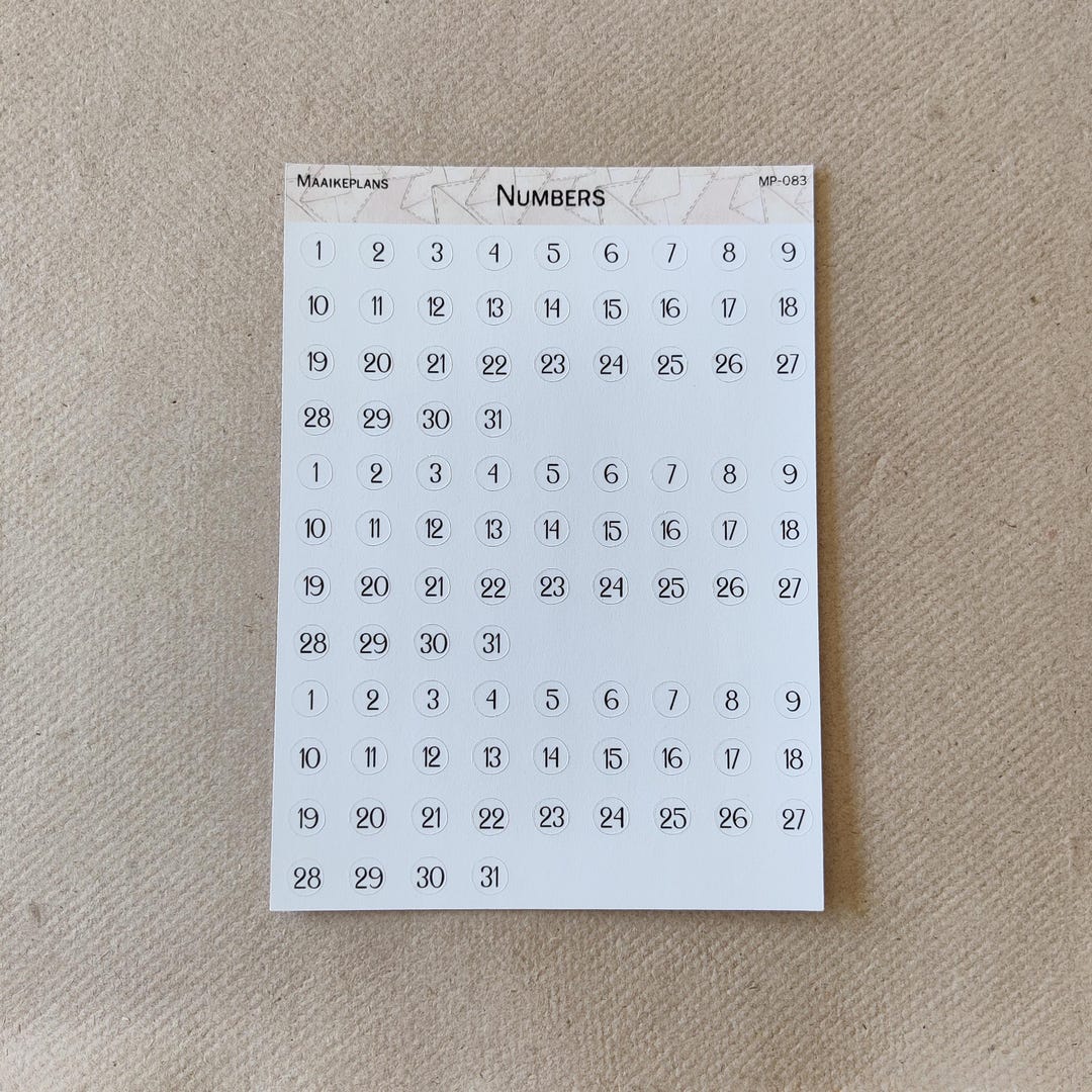 Numbers 1 - 31 Stickers | Planner Stickers | Bullet Journal Sticker ...