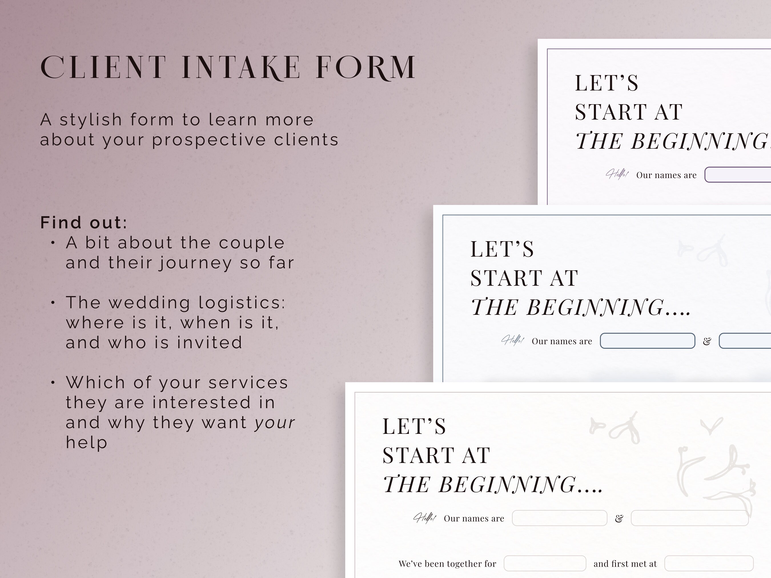 New Client Intake Form for Professional Wedding Planners | Client ...