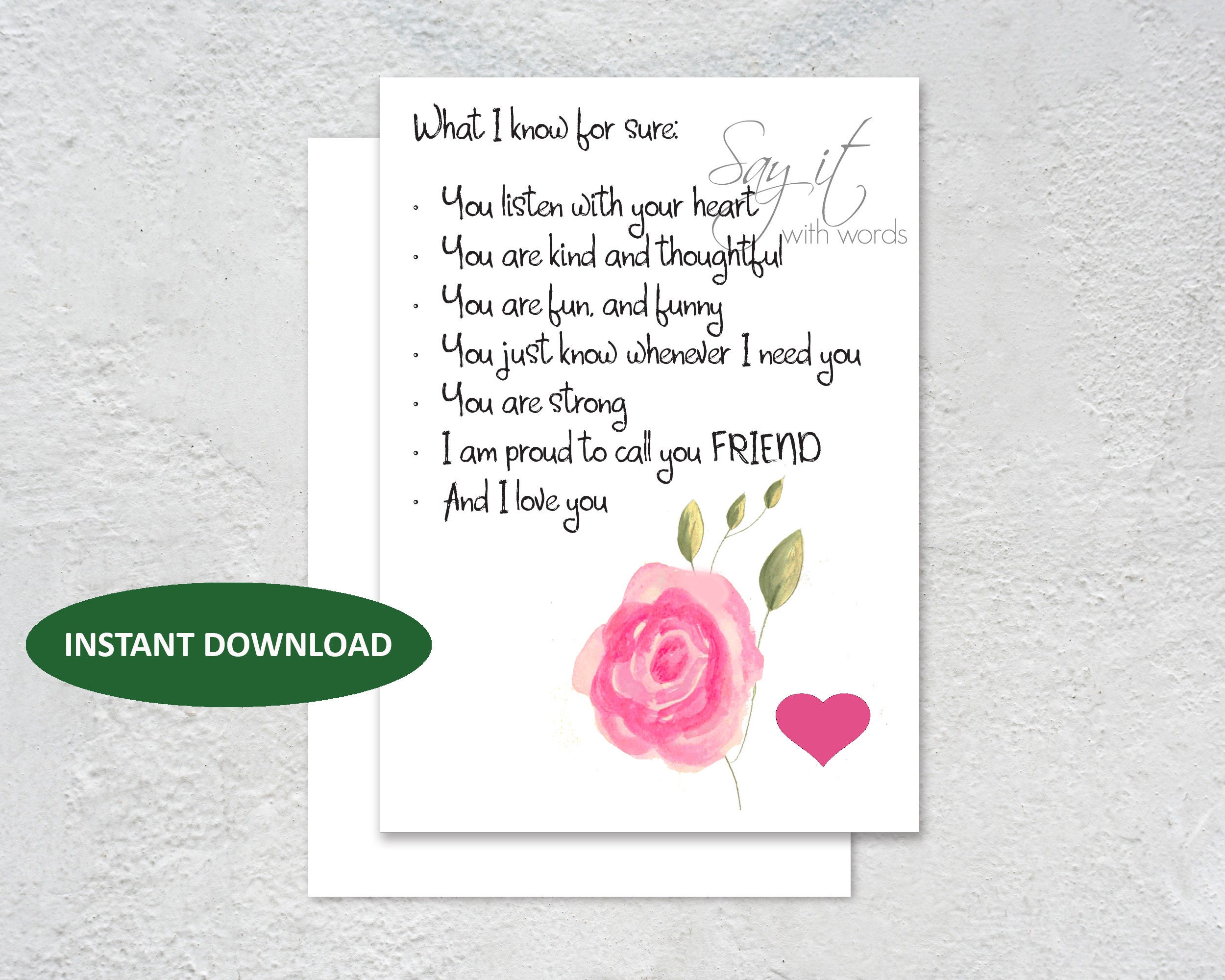 Digital Greeting Card, Card for a Friend, Personal Note for a Friend, a ...