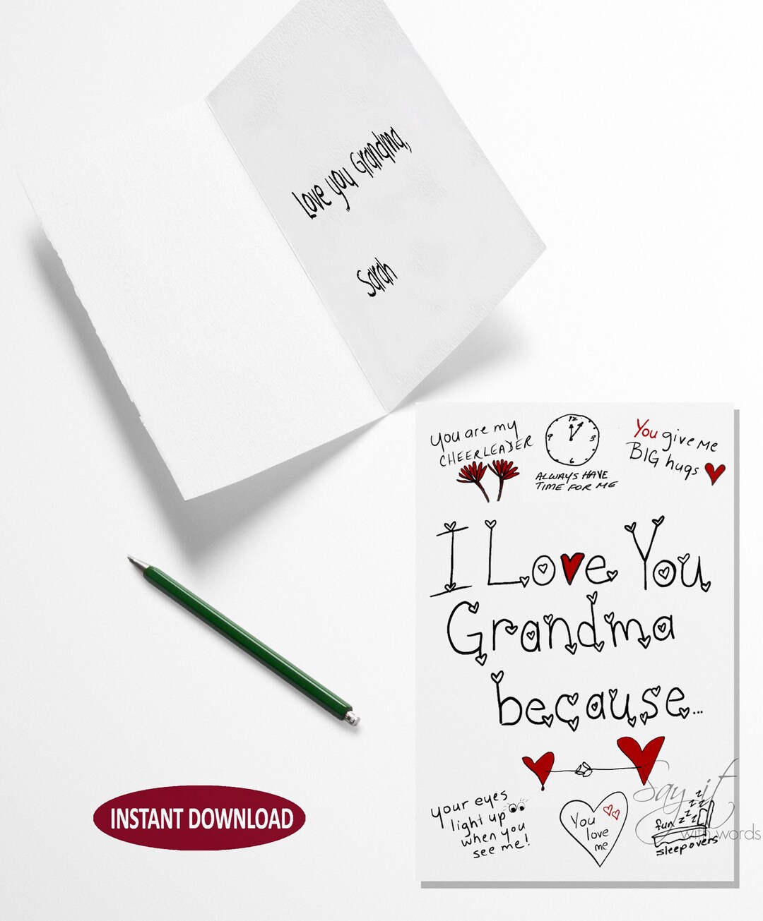 Printable Greeting Card for Grandma, I Love You Grandma Because ...
