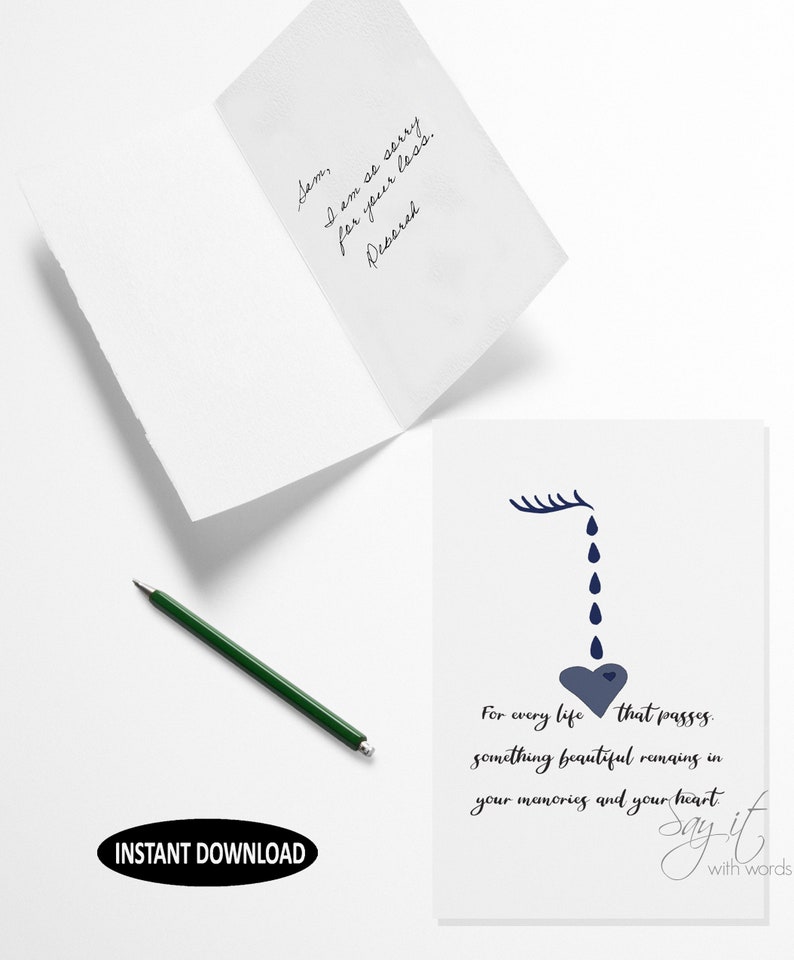 Sympathy Card, Printable Memorial Card, Digital Download, Card for ...