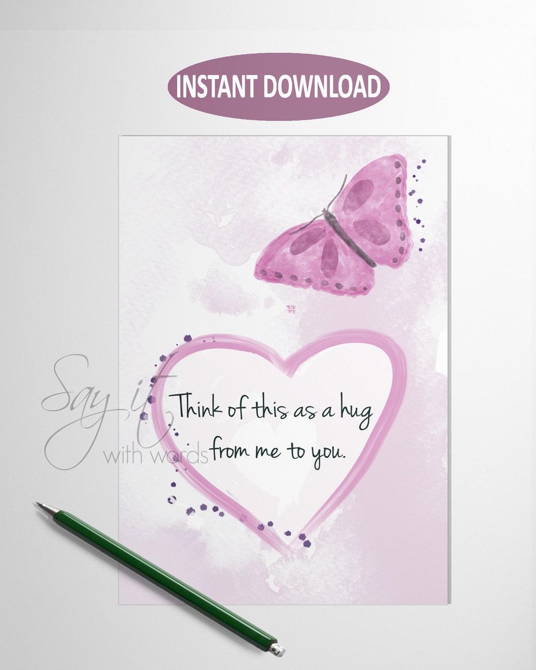 Downloadable Digital Greeting Card, Think of This Card as a Hug From Me ...