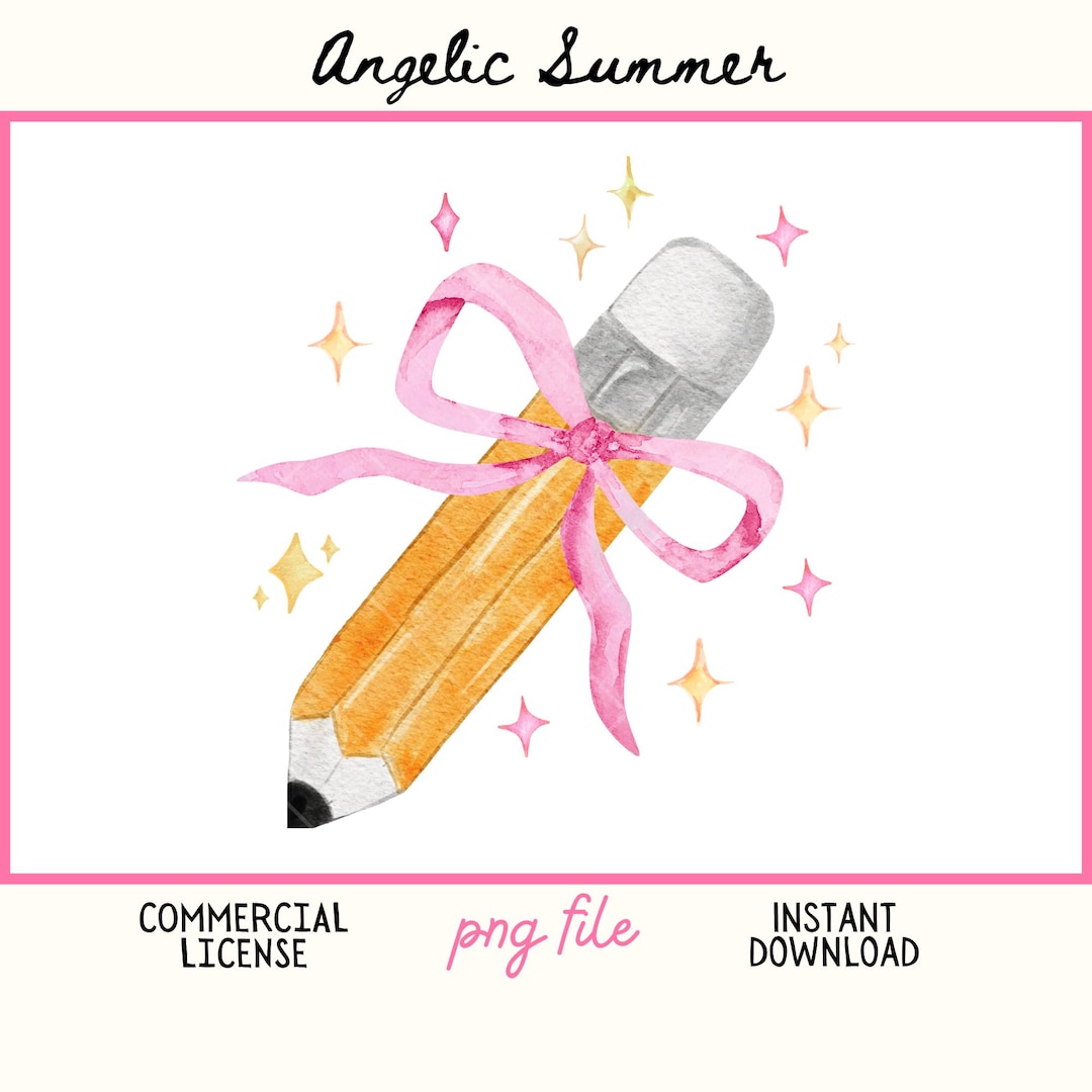 Pencil Bow PNG Coquette Back to School Png Preppy Watercolor Pencil ...
