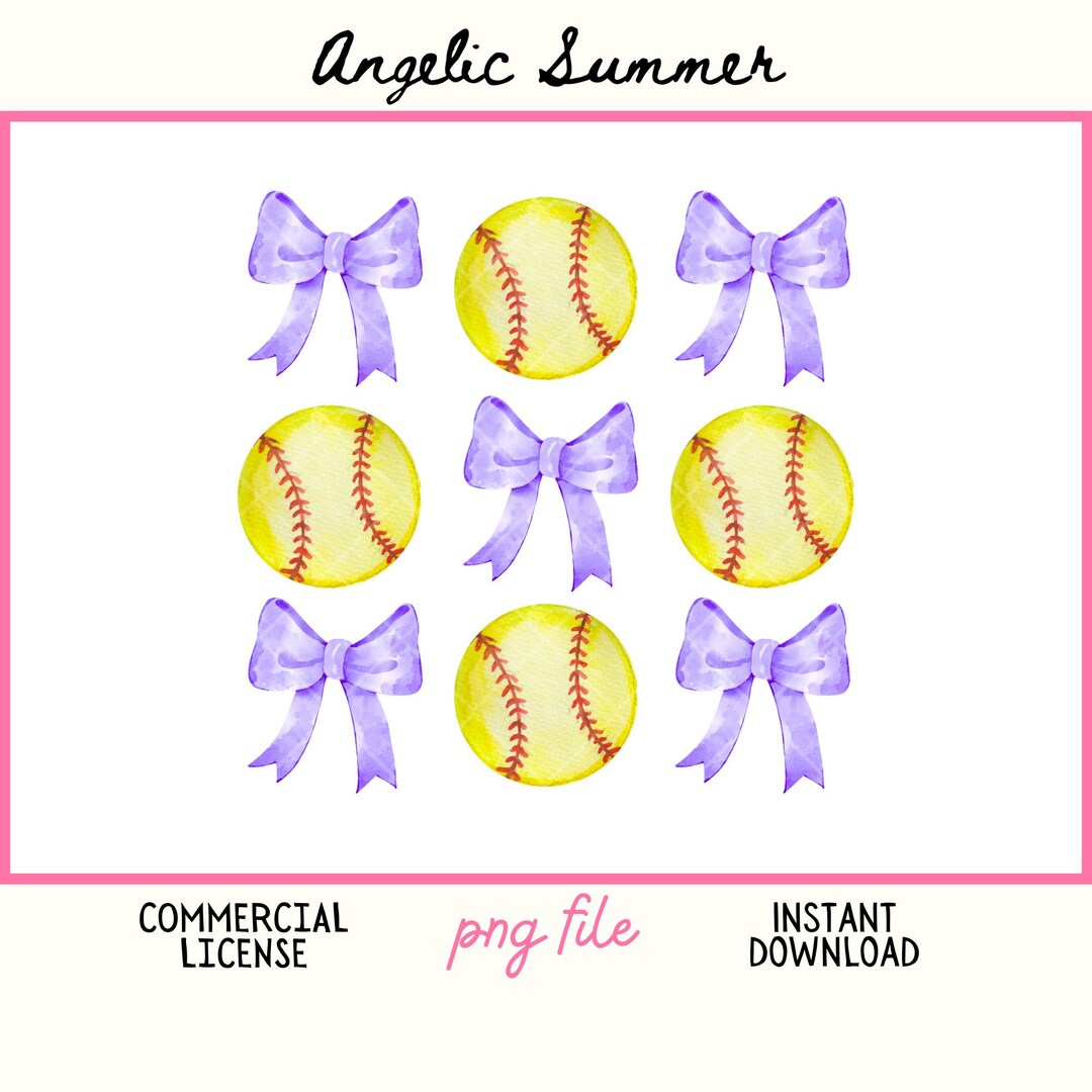 Coquette Softball PNG Purple Bows Collage 3x3 Png Girly Softball Themed ...