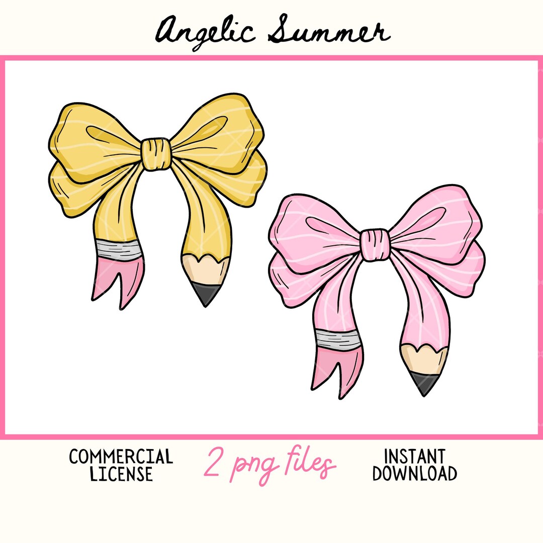 Pencil Bow PNG Bundle Coquette Teacher Png Doodle Back to School Pencil ...