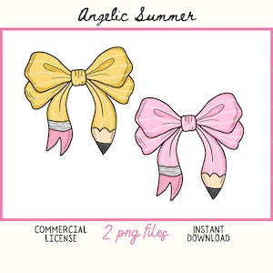 Pencil Bow PNG Bundle Coquette Teacher Png Doodle Back to School Pencil ...