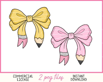 Pencil Bow PNG Bundle Coquette Teacher Png Doodle Back to School Pencil ...