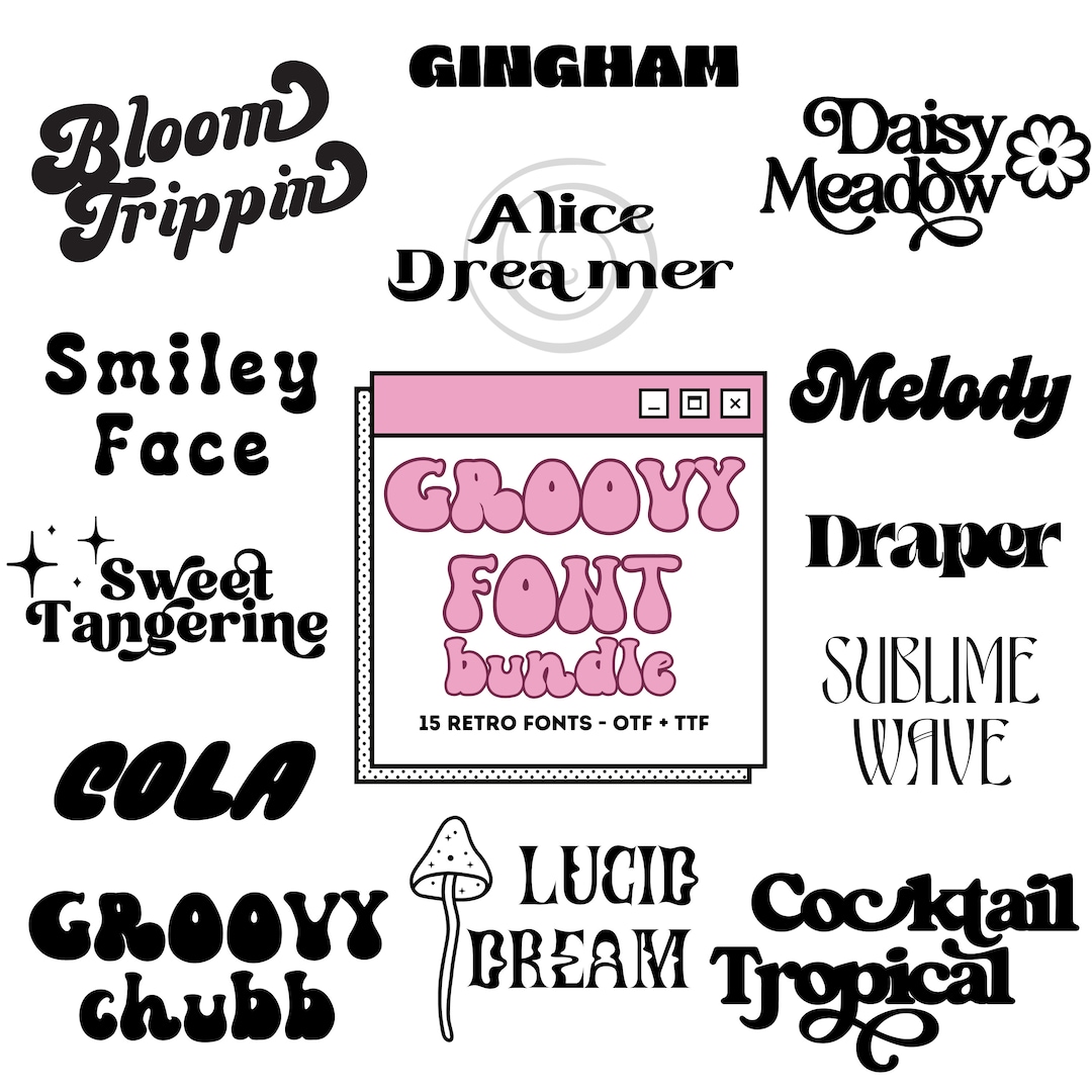 Groovy Font Bundle, Retro Font, Cricut Fonts, Bubbly Font, Hippie Fonts, Sublimation Font ...