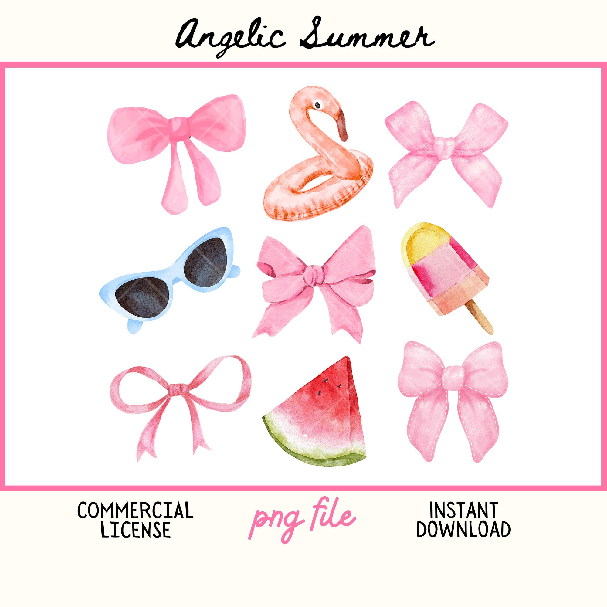 Coquette Summer PNG 3x3 Pink Bow Collage Watercolor Soft Girl Girly ...