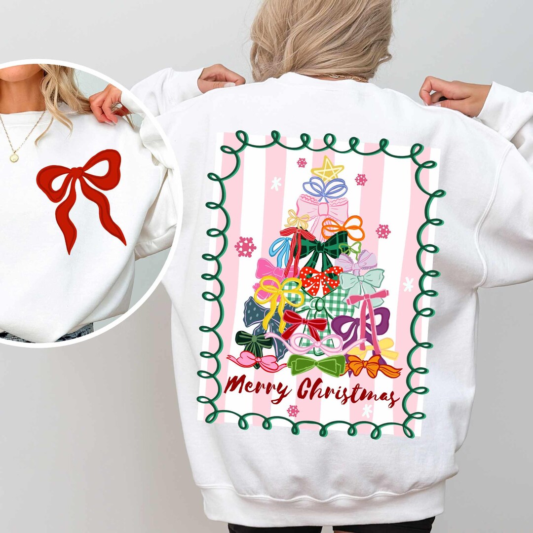 Coquette Merry Christmas PNG Striped Coiling Wavy Frame Bows Collage ...