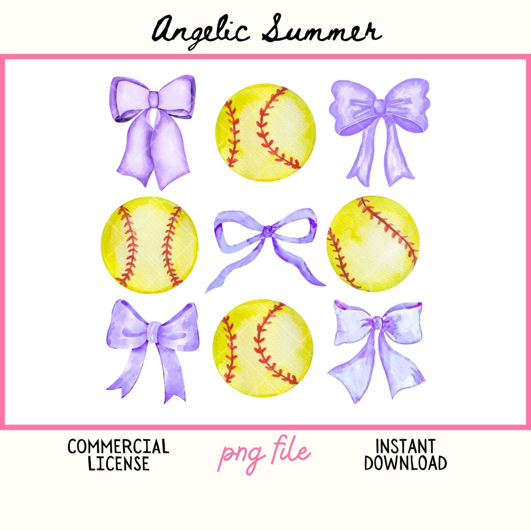 Coquette Softball PNG Purple Bows Collage 3x3 Png Girly Softball Themed ...