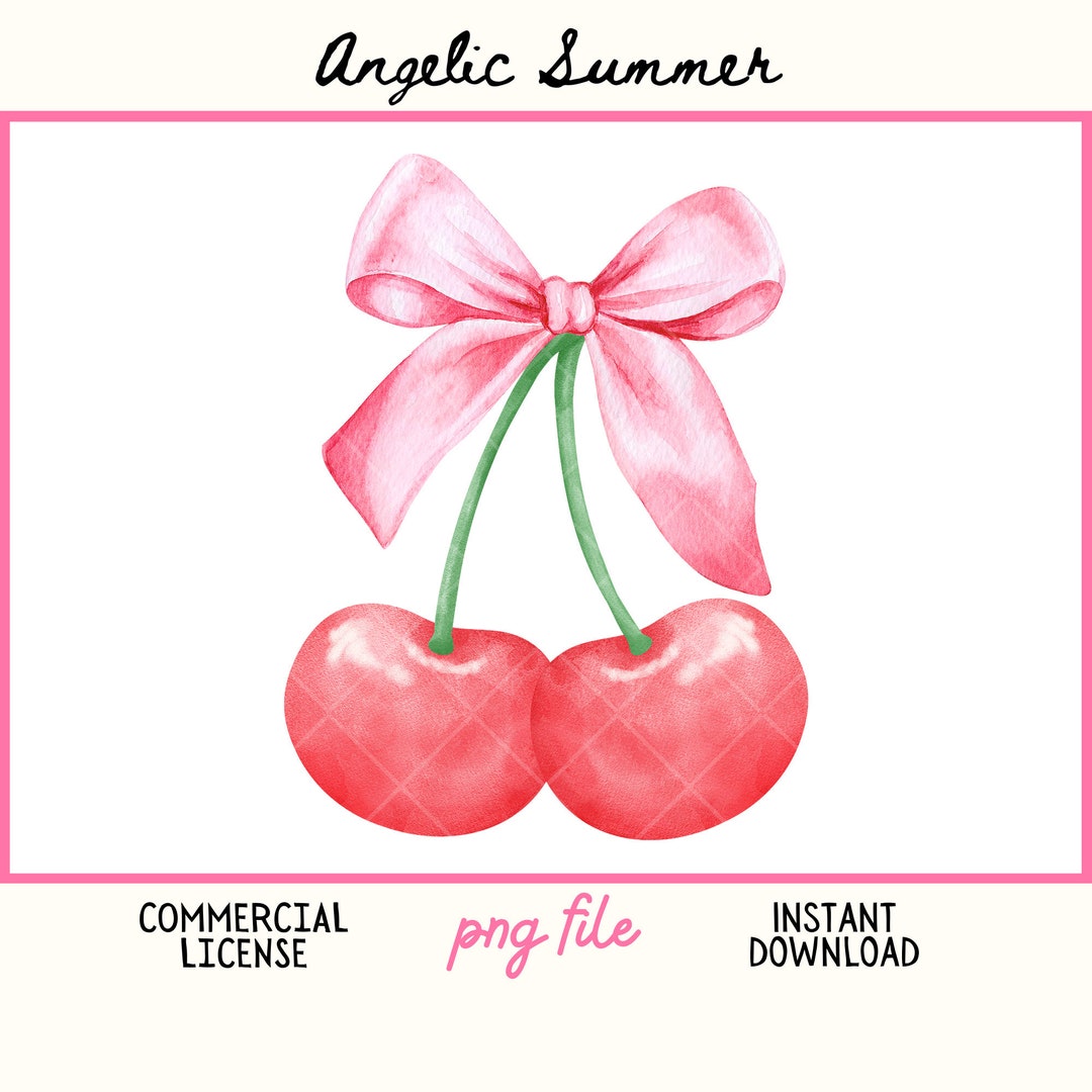 Coquette Cherry Pink Bow PNG Heart Shaped Watercolor Soft Girl Girly ...