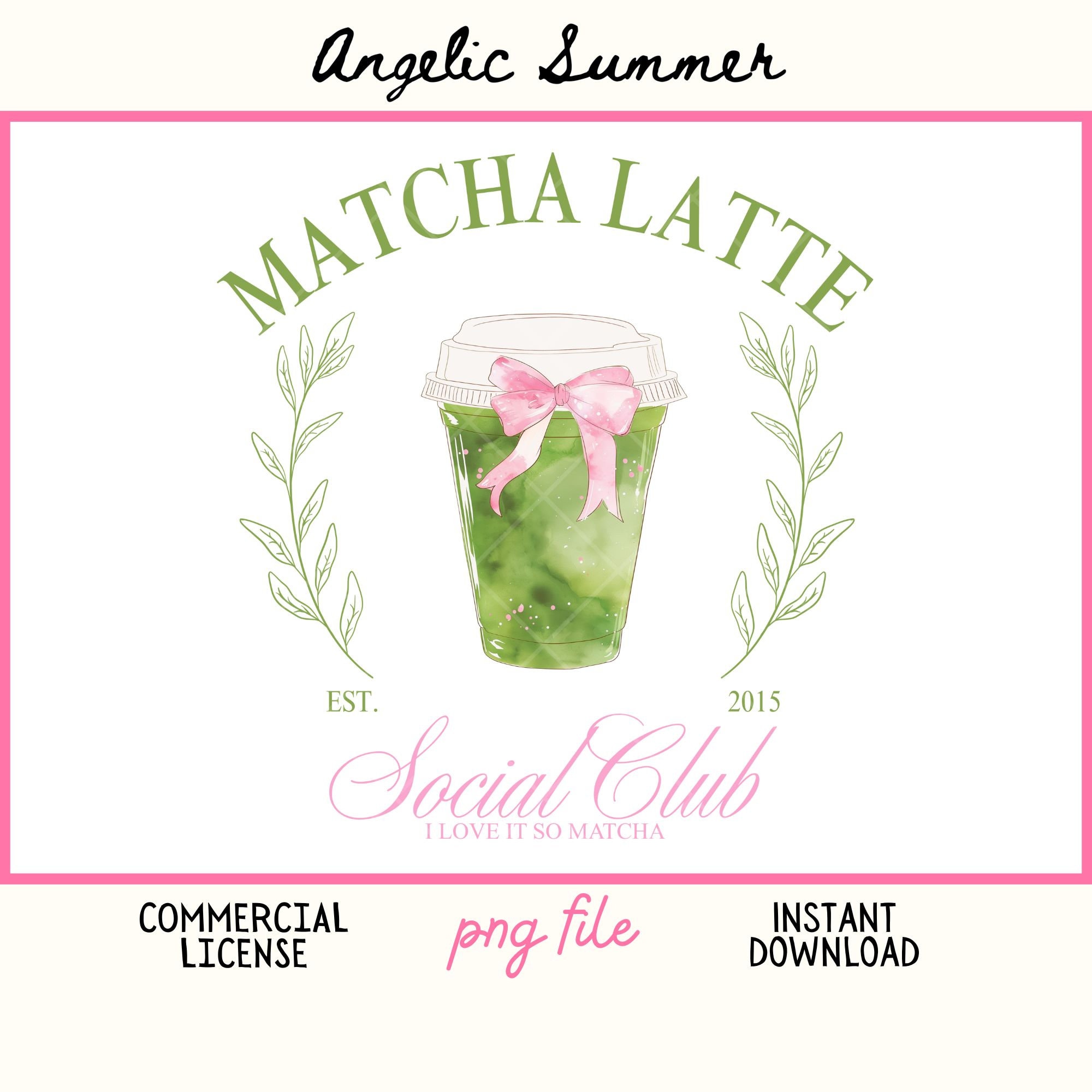 Matcha Latte Social Club PNG Coquette Pink Bow Watercolor Soft Girl ...