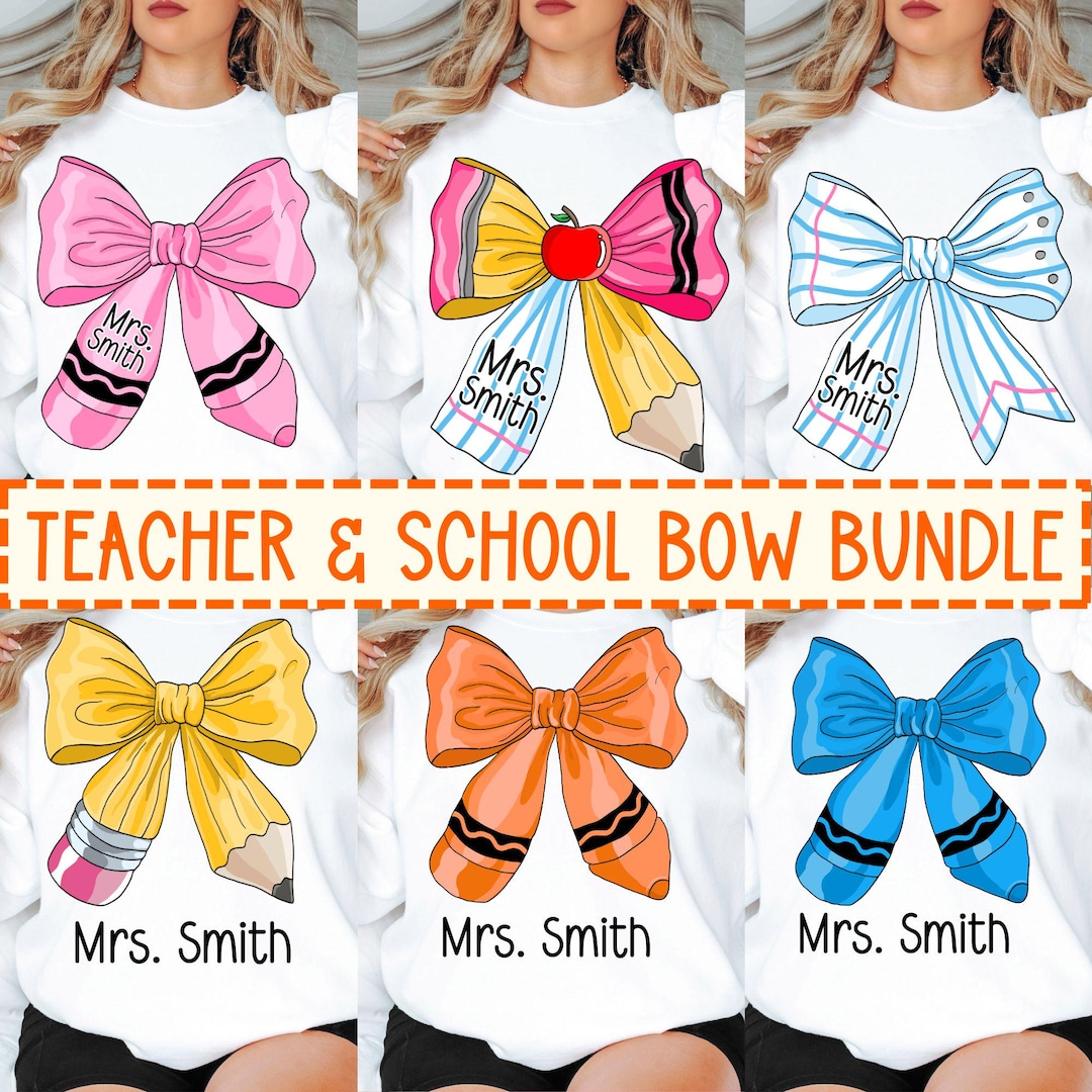 Pencil Bow PNG Bundle Back to School Clip Art Teacher Girl Hand-drawn ...