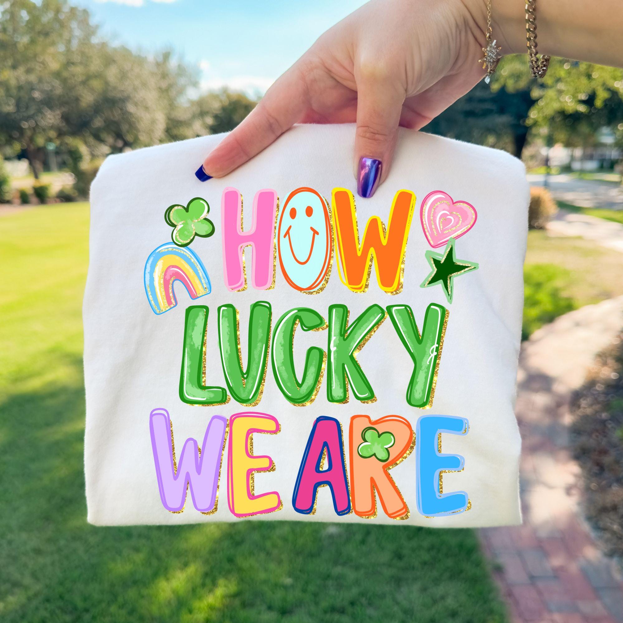 How Lucky Are We PNG St. Patrick's Day Png Color Block Glitter Positive ...
