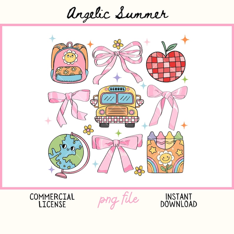 Coquette Back to School PNG Preppy Kids Pink Bow Teacher Boho PNG ...