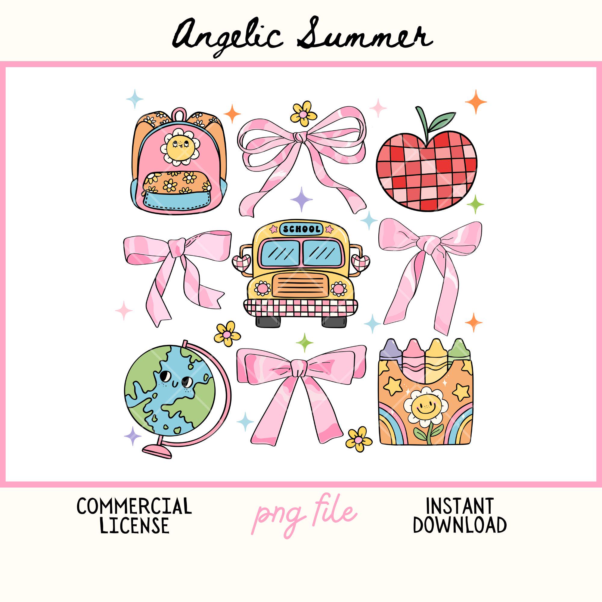 Coquette Back to School PNG Preppy Kids Pink Bow Teacher Boho PNG ...