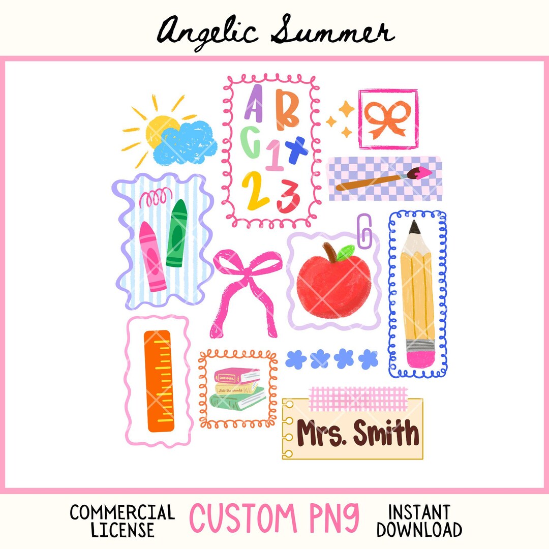 Custom Back to School PNG Teacher Personalized PNG Coquette Doodle ...