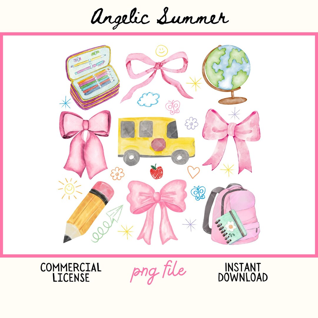 Back to School Coquette PNG Preppy Kids Pink Bow School Teacher PNG ...