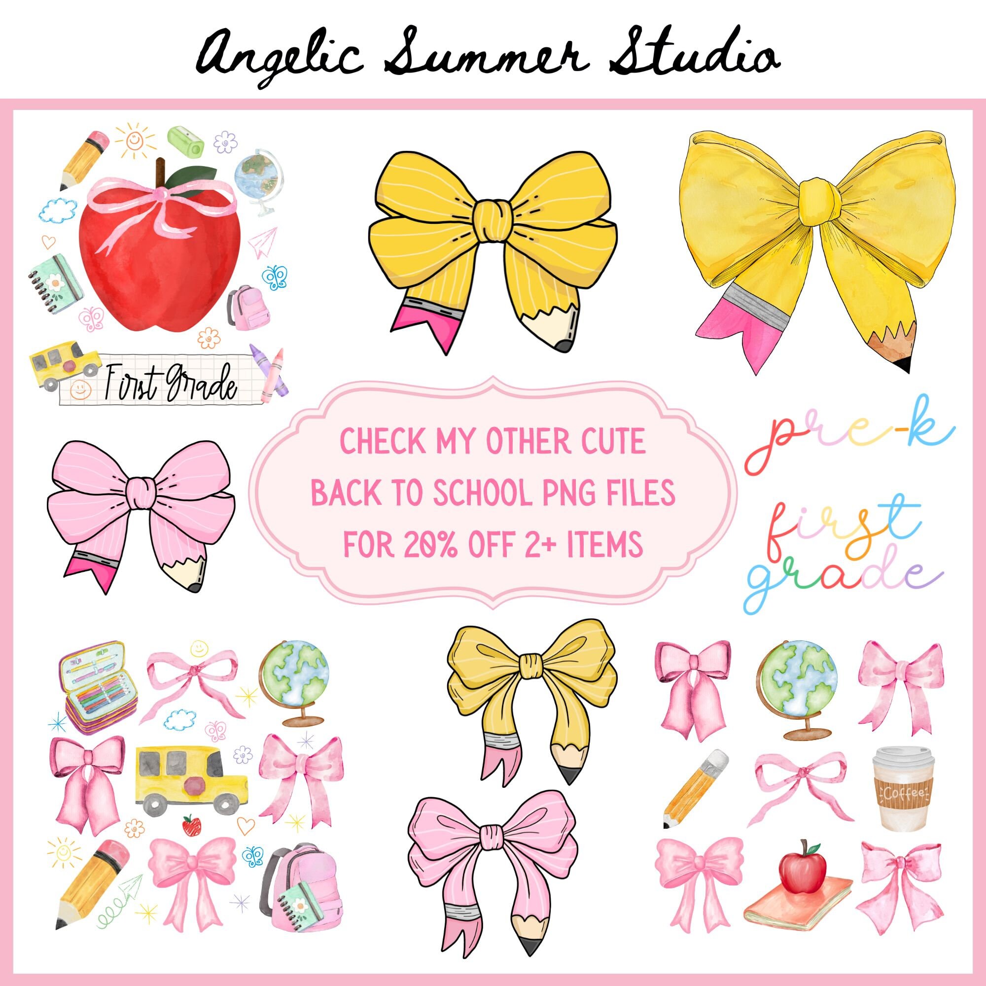 Pencil Bow PNG Bundle Coquette Teacher Png Doodle Back to School Pencil ...