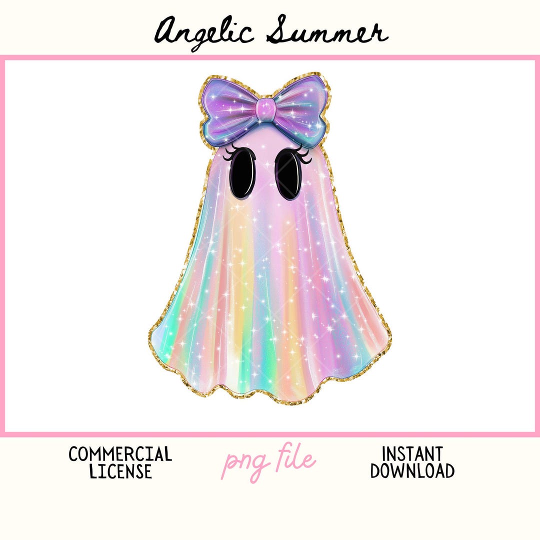 Iridescent Disco Ghost Png Coquette Bow Pink Halloween PNG for Kids ...