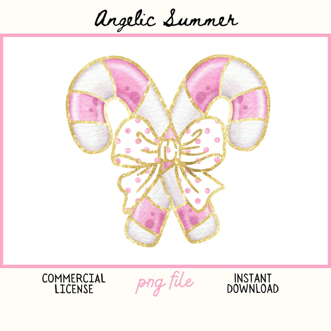 Preppy Candy Cane PNG Coquette Christmas PNG Pink Polka Dots Gold ...