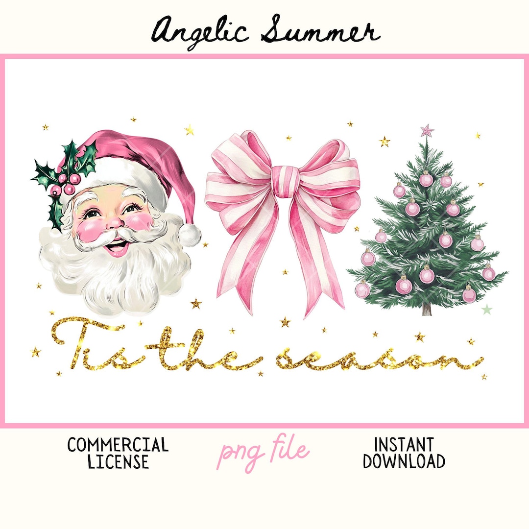 Coquette Pink Christmas PNG Faux Glitter Retro Holidays Png Tis the ...