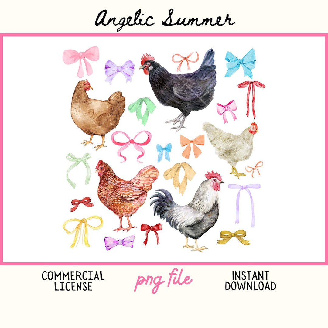 Coquette Chicken PNG 3x3 Pastel Bows Retro Animal Lover Farm ...